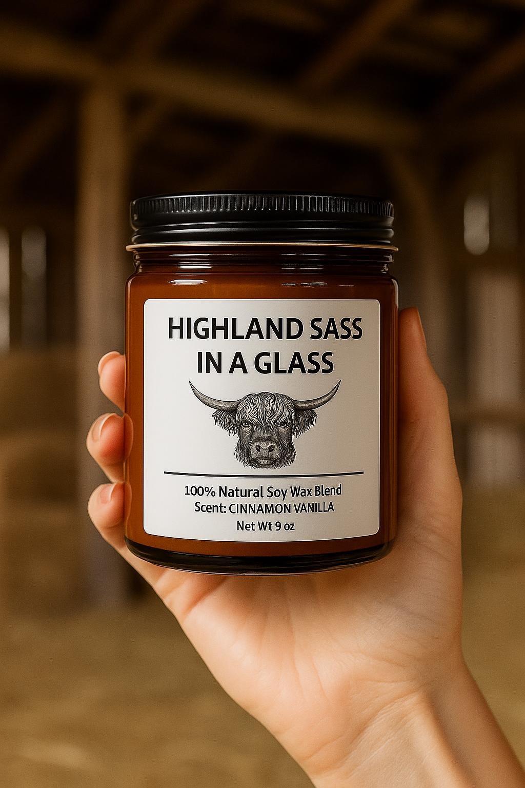 Highland Cow Soy Candle: Cinnamon Vanilla Scent, Farmhouse Decor